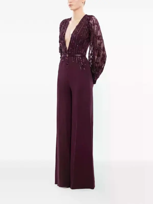 SAIID KOBEISY Embellished V-neck Belted Jumpsuit