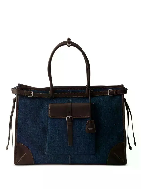 Prada Bonnie Denim And Leather Tote Bag - Blue
