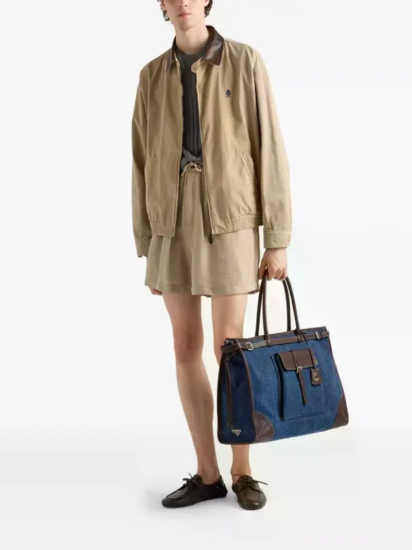 Prada Bonnie Denim And Leather Tote Bag - Blue