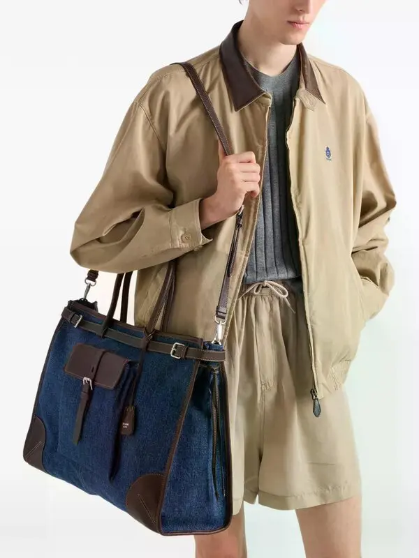 Prada Bonnie Denim And Leather Tote Bag - Blue