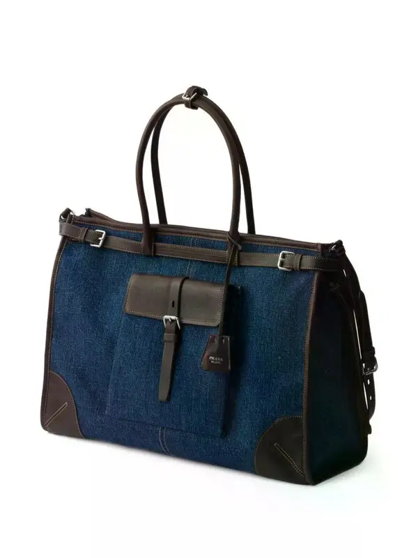 Prada Bonnie Denim And Leather Tote Bag - Blue