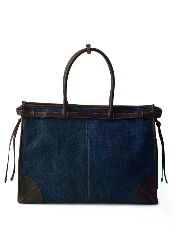 Prada Bonnie Denim And Leather Tote Bag - Blue