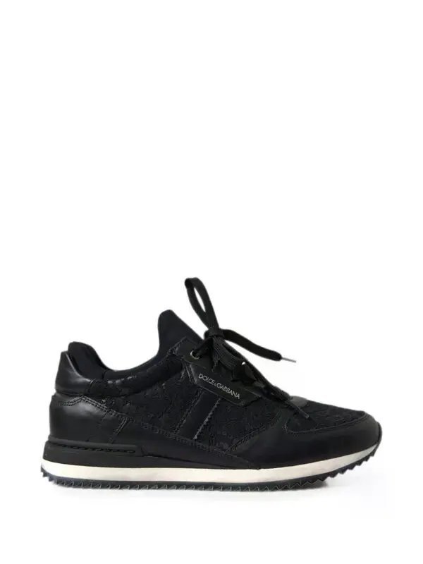 Dolce & Gabbana Leather Lace Overlay Floral Pattern Sneakers