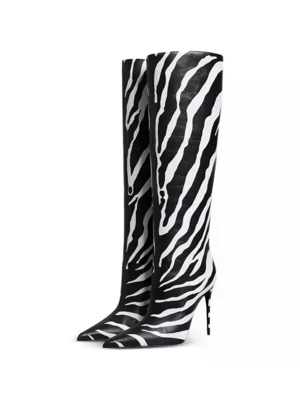 Dolce & Gabbana Zebra-print Leather Knee-high Stiletto Boots