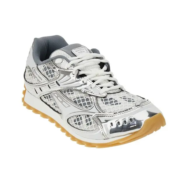 Bottega Veneta Orbit Sneakers With Metallized Leather-effect Details - Silver