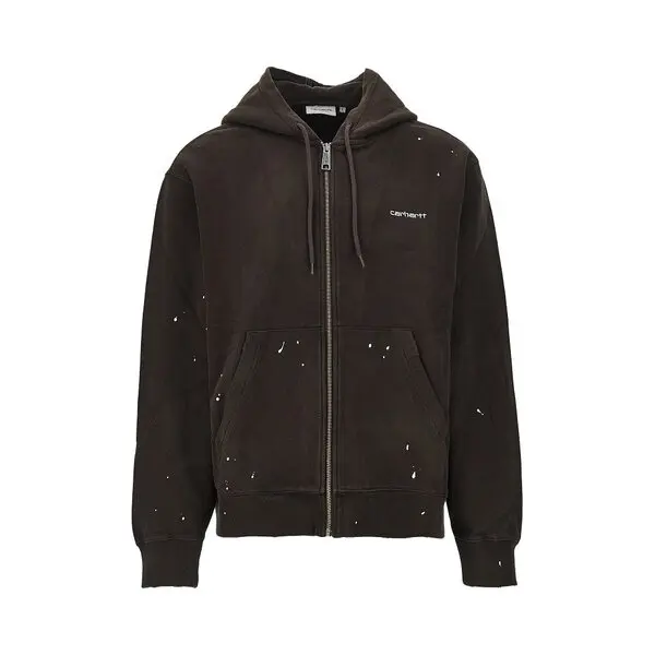 Carhartt Work In Progress Painter Full-zip Hoodie With Distressed Paint Detail - Brown