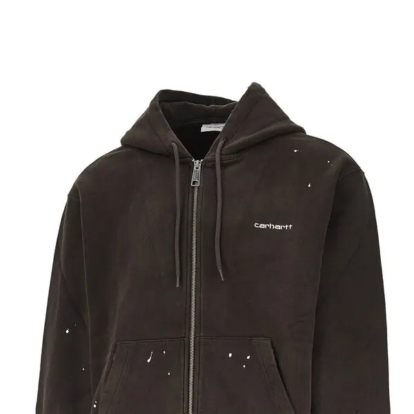 Carhartt Work In Progress Painter Full-zip Hoodie With Distressed Paint Detail - Brown