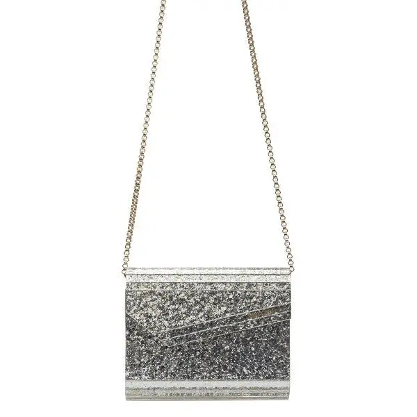 JIMMY CHOO Candy Clutch In Glittered Plexiglass With Metallic Leather Sides - Silver