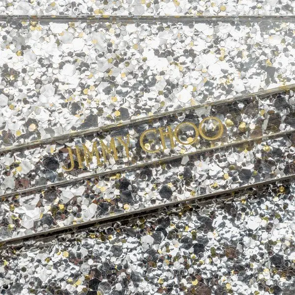 JIMMY CHOO Candy Clutch In Glittered Plexiglass With Metallic Leather Sides - Silver