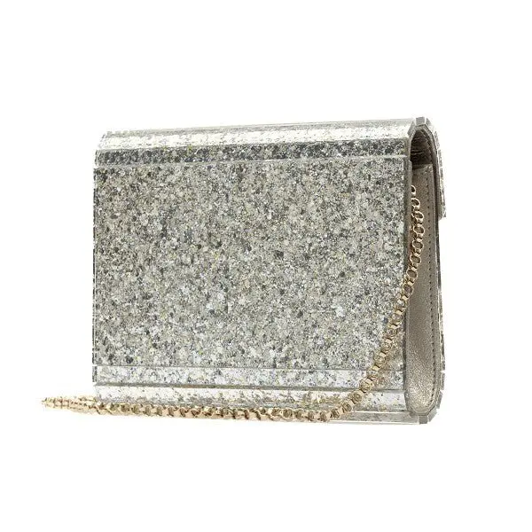 JIMMY CHOO Candy Clutch In Glittered Plexiglass With Metallic Leather Sides - Silver