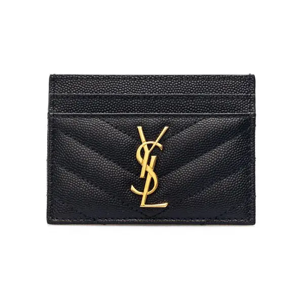 Saint Laurent Grain De Poudre Leather Cardholder - Black
