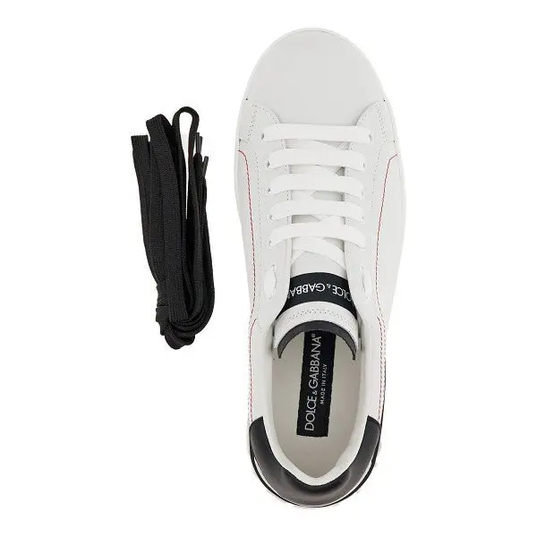 Dolce & Gabbana Portofino Leather Sneakers With Contrast Stitching