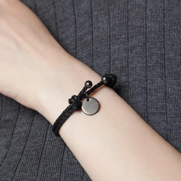 Bottega Veneta Woven Leather Bracelet With Logo Plaque