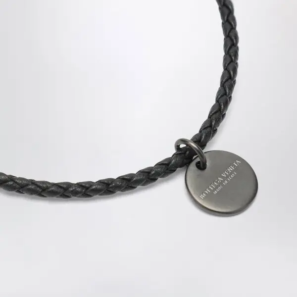 Bottega Veneta Woven Leather Bracelet With Logo Plaque
