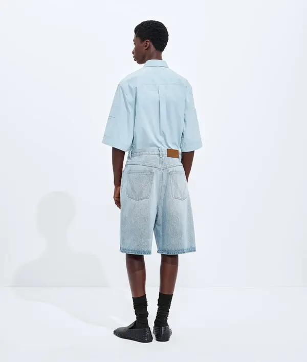 Bottega Veneta Sky Bleached Wide Leg Denim Shorts