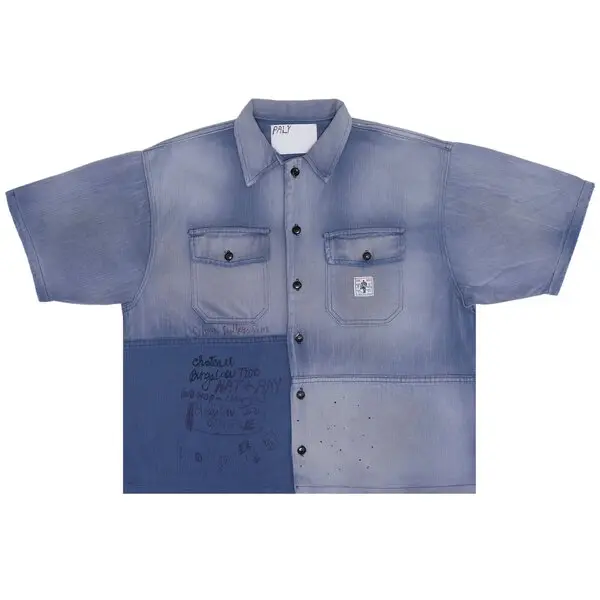 PALY HOLLYWOOD Love Short-sleeve Herringbone Work Shirt - Blue