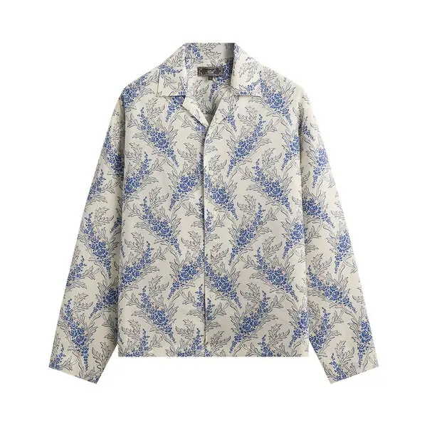 Kith Floral Print Cupro Linen Long Sleeve Shirt - Grey
