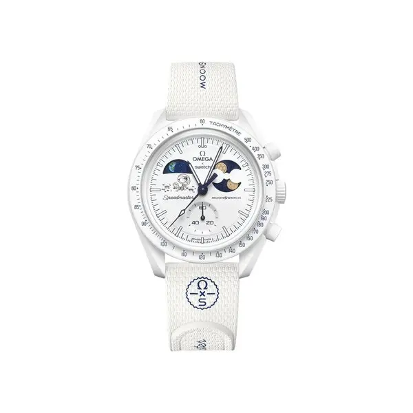 SWATCH X Omega Bioceramic Moon Mission To Earthphase Moonshine Gold Cold Moon Watch - White