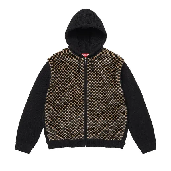 Supreme Checkerboard Faux Fur Zip Up Hooded Sweater