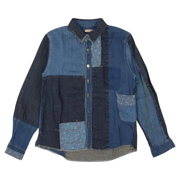 Kapital Patchwork Linen And Cotton Chambray Shirt