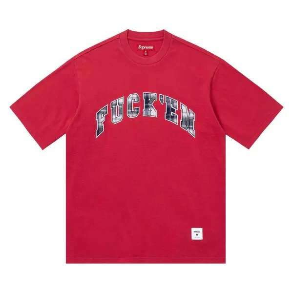 Supreme Fuck Em" Plaid Short Sleeve Top - Red