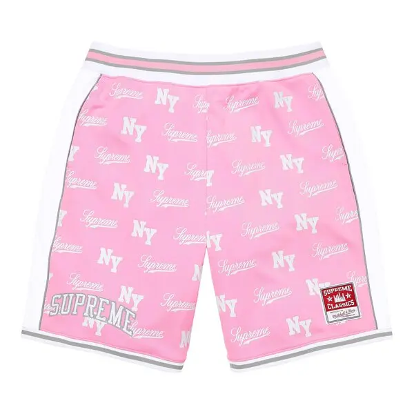 Supreme X Mitchell & Ness Monogram Shorts - Pink