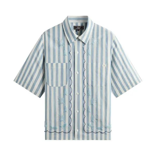 Kith Spun Silk Linen Stripe Button-down Shirt - Blue