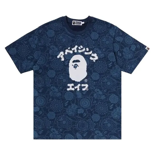 A BATHING APE Japanese Art Camo College Regular Fit Tee - Blue
