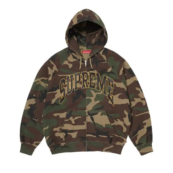 Supreme Cracked Raglan Zip Up Hooded Sweatshirt Woodland Camo
