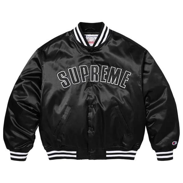 Supreme X Champion Satin Varsity Jacket - Black