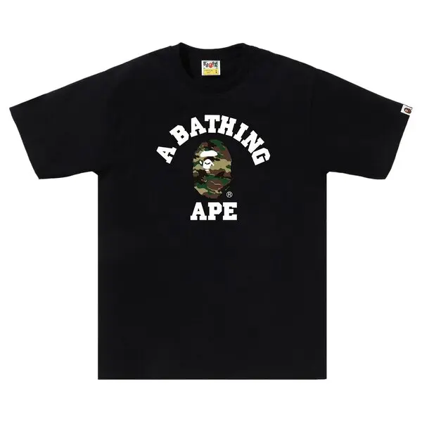 A BATHING APE Woodland Camo College T-shirt - Black
