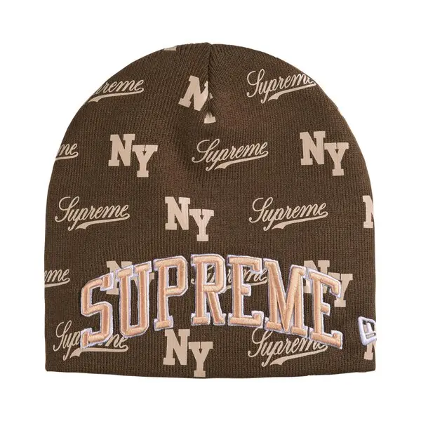 Supreme New Era Monogram Beanie - Brown