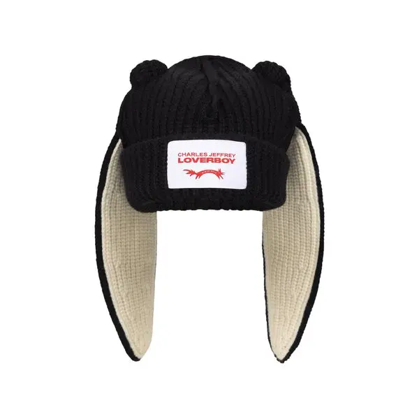 CHARLES JEFFREY Chunky Rabbit Beanie /ecru - Black