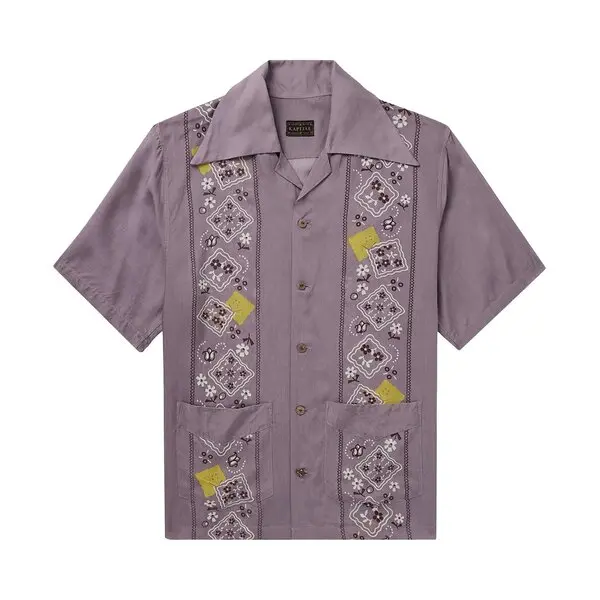 Kapital Silk Rayon Band Collar Shirt - Purple