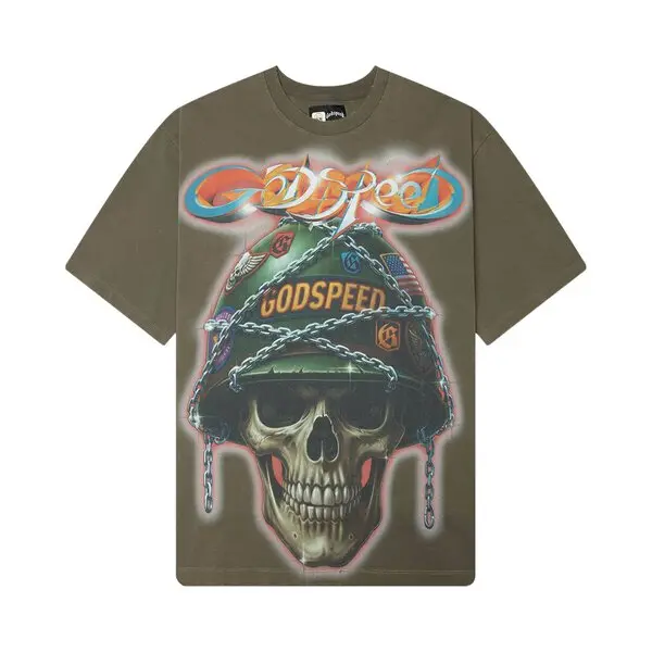 GODSPEED Skull And Helmet Graphic T-shirt - Green