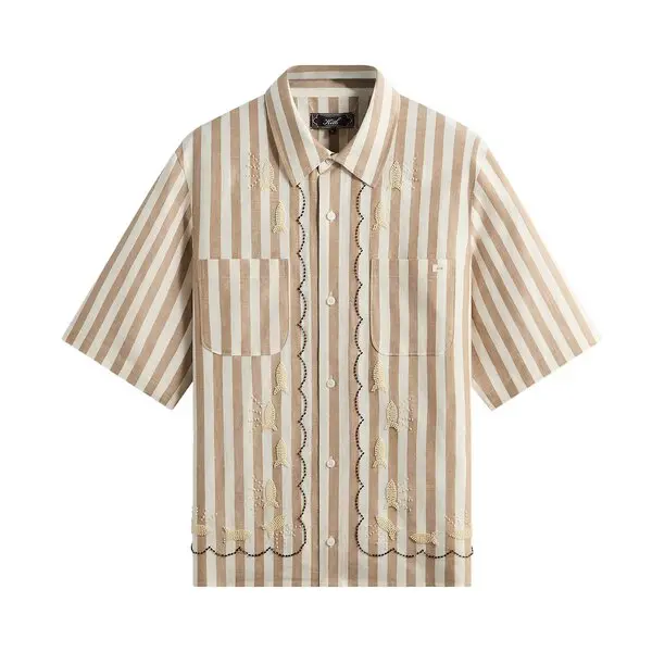 Kith Spun Silk Linen Stripe Button-down Shirt - Tan