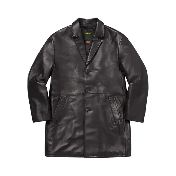 Supreme X Schott Leather Overcoat - Black