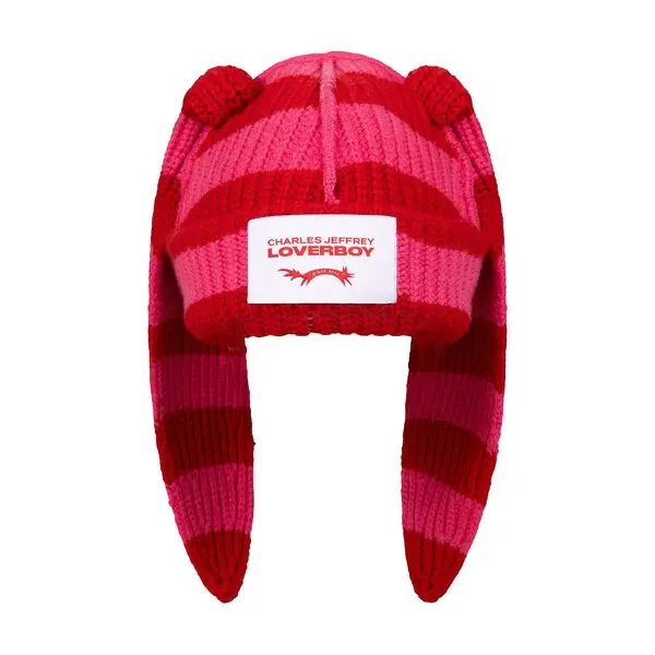 CHARLES JEFFREY Chunky Rabbit Beanie /pink Stripe - Red