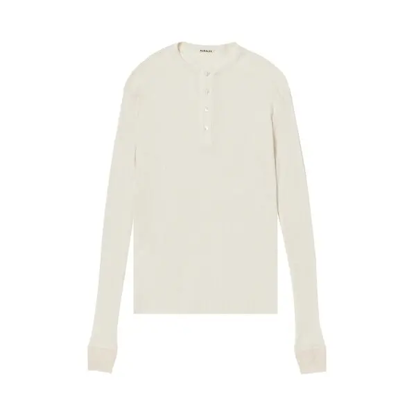 Auralee Organic Soft Rib Henley Neck Top