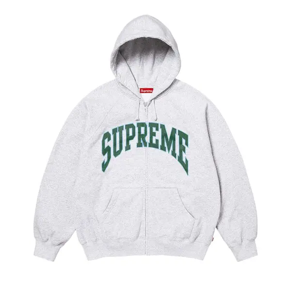 Supreme Cracked Raglan Zip Up Hooded Sweatshirt - Grey