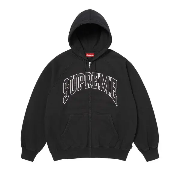 Supreme Cracked Raglan Zip Up Hooded Sweatshirt - Black
