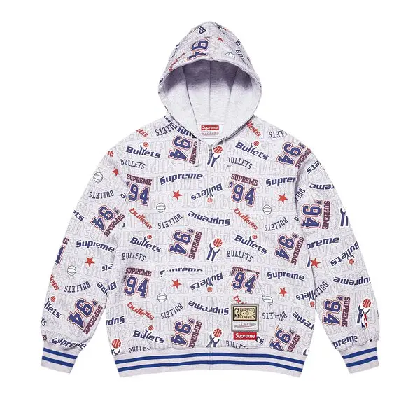 Supreme X Mitchell & Ness Teams Zip Up Hooded Sweatshirt - Grey