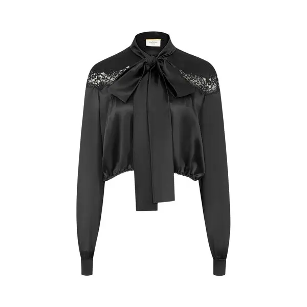 Saint Laurent Satin Blouse With Lace Detail