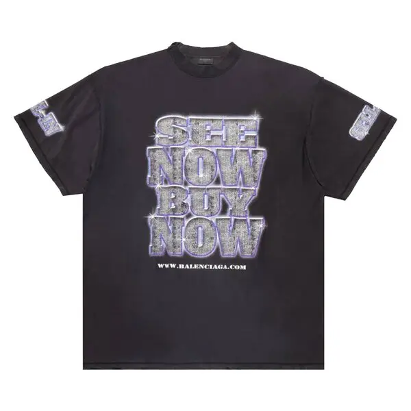 Balenciaga Letter Print Distressed T-shirt - Black