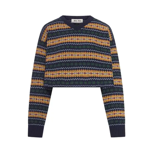 Miu Miu Fair Isle V-neck Knit Top