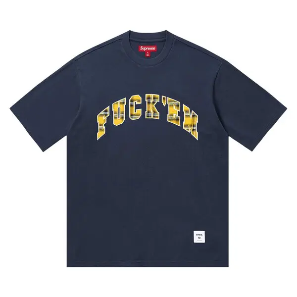 Supreme Fuck Em" Plaid Graphic Short Sleeve Top