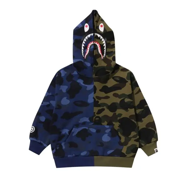 A BATHING APE Split Camo Shark Relaxed Fit Pullover Hoodie