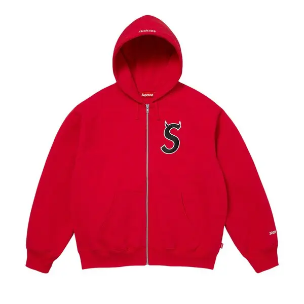 Supreme Devil's Logo Zip Up Hooded Sweatshirt - Red