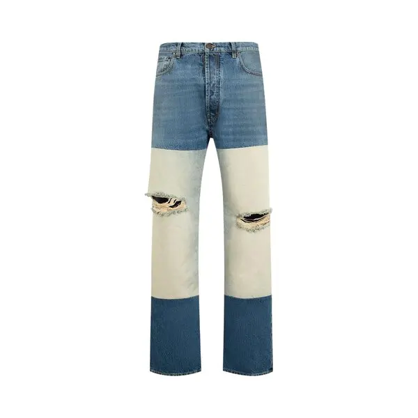 MAISON MARGIELA Color Blocked Distressed Denim Jeans