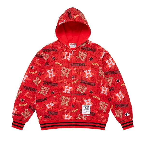Supreme X Mitchell & Ness Teams Zip Up Hooded Sweatshirt - Red